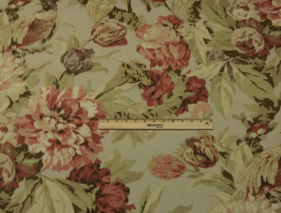 SCHUMACHER ASHBORNE PEONY LINEN #D4034 Large Floral Bird Fabric BY YARD ...