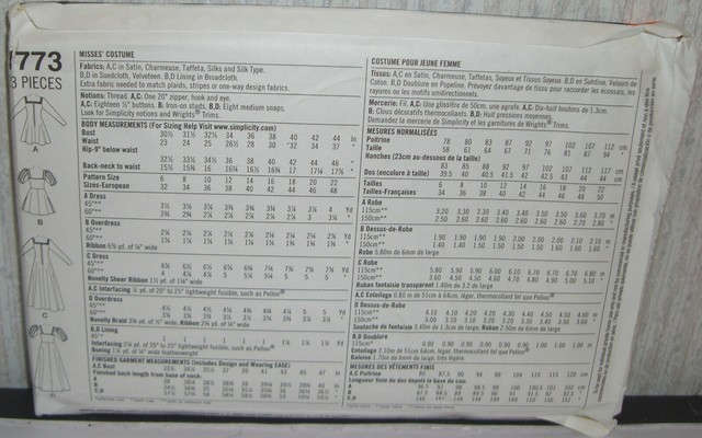 Simplicity Pattern 1773 H5 Misses' Costume Medieval Dress in Two ...