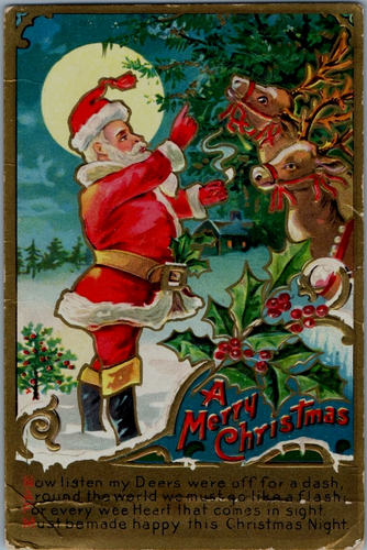 Vintage Victorian Postcard 1910 A Merry Christmas - Reindeer Pep Talk ...
