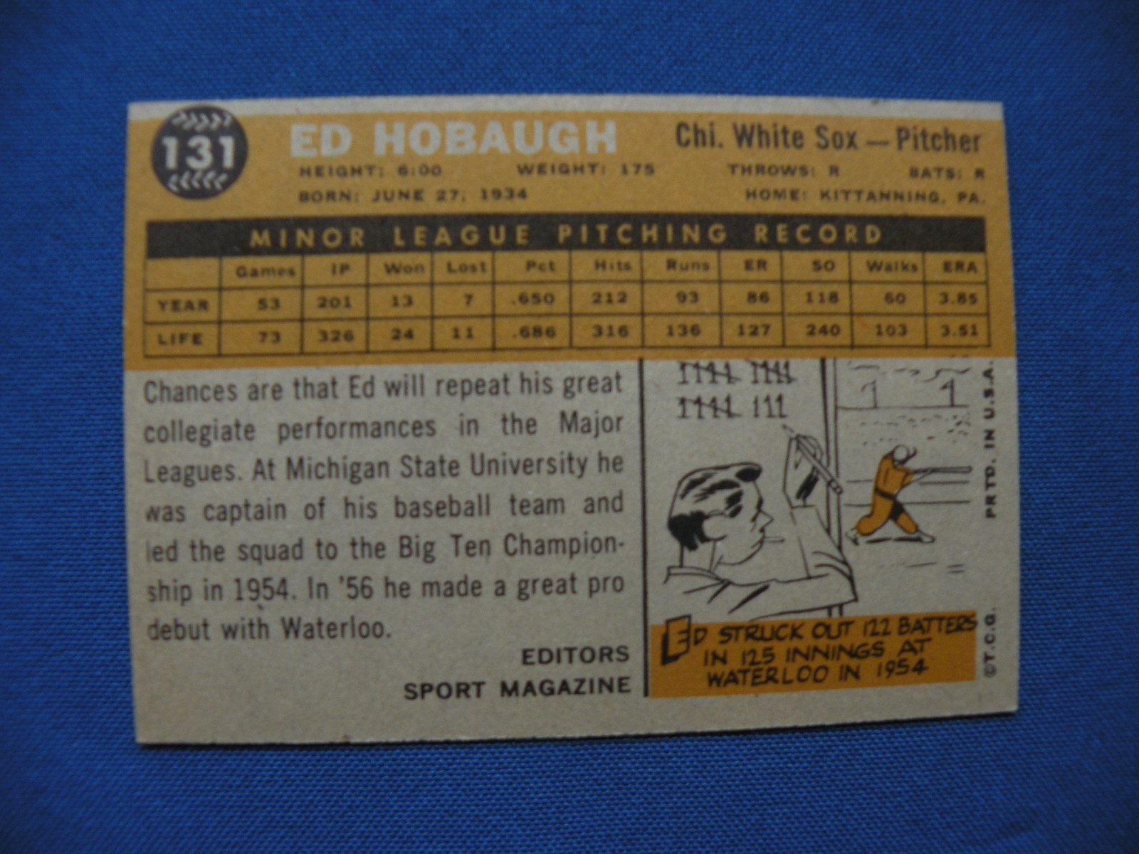 1960 Topps R/C Ed Hobaugh Chicago White Sox card #131 baseball filler ...