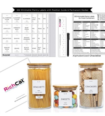 Kitchen 202 Minimalist Spice Jar Labels Preprinted Set - Bonus: Marker ...