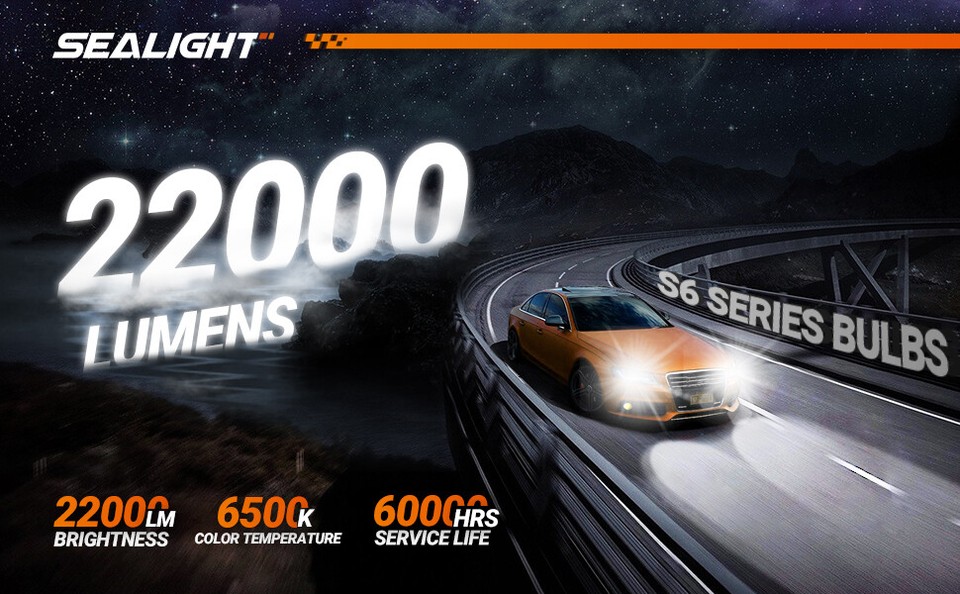 S6 SEALIGHT H7 LED Headlight Bulb Conversion Kit 6500K 22000LM White ...