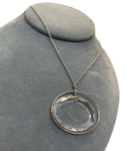 HALLMARK SILVER TONE ROUND CLEAR CRYSTAL ENGRAVED LOVE HALO PENDANT ...