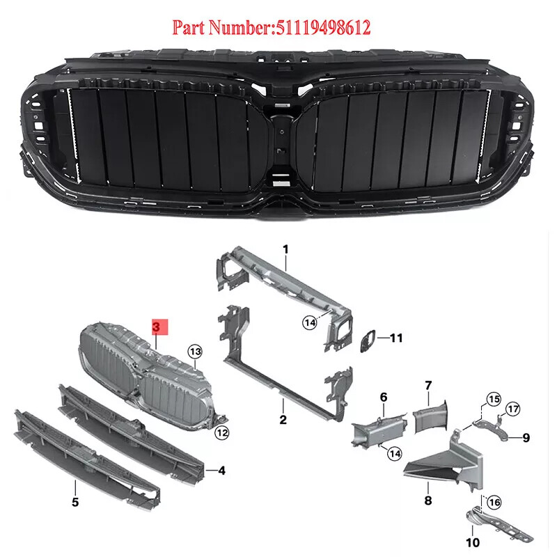 Front Kidney Grille Air Shutter W/o Motor 51119498612 For BMW G30 LCI ...