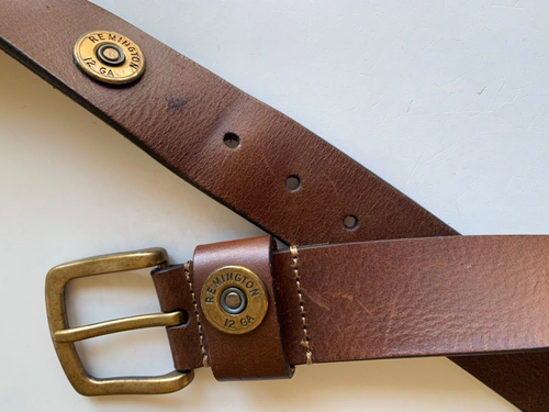 REMINGTON Belt 44 12 GAUGE SHOTGUN SHELL Brass Brown Leather Square ...