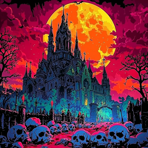 Halloween Castles Diamond Art Kits for Adults,Gothic Skull Diamond ...