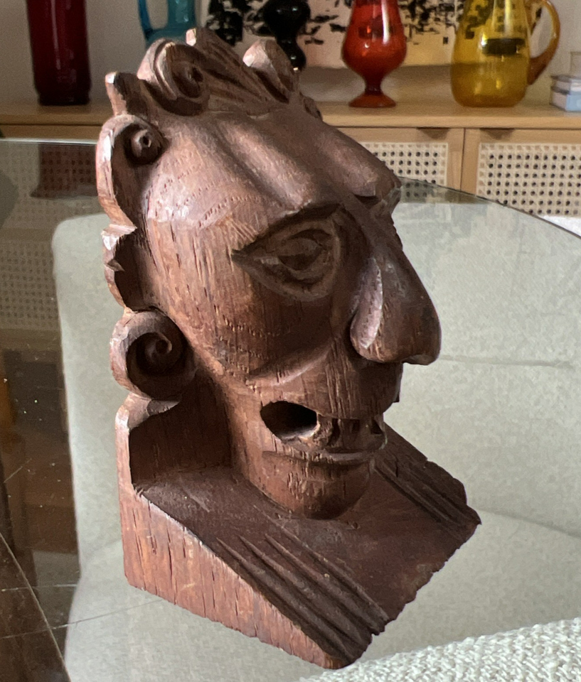 Grotesque Head Carving 3" Miniature German Folk Art Devil / Gargoyle ...