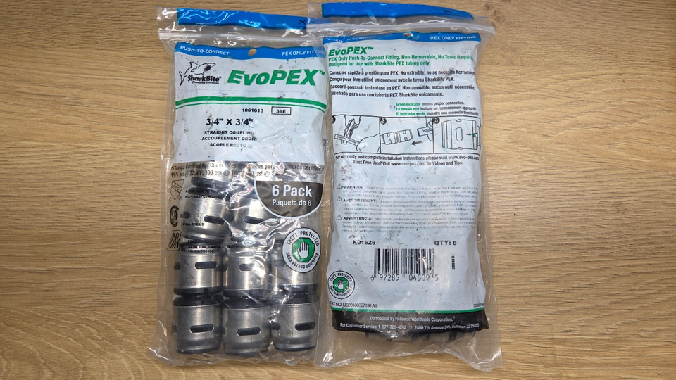(12 Total Lot) SharkBite EvoPEX 3/4" x 3/4" Straight Coupling 2 Bags of ...