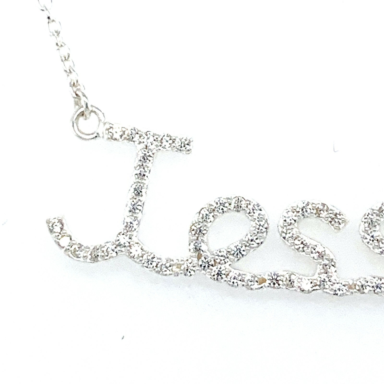 Jessica - Crystal Name Plate Bling Necklace Pendent Silver female ...