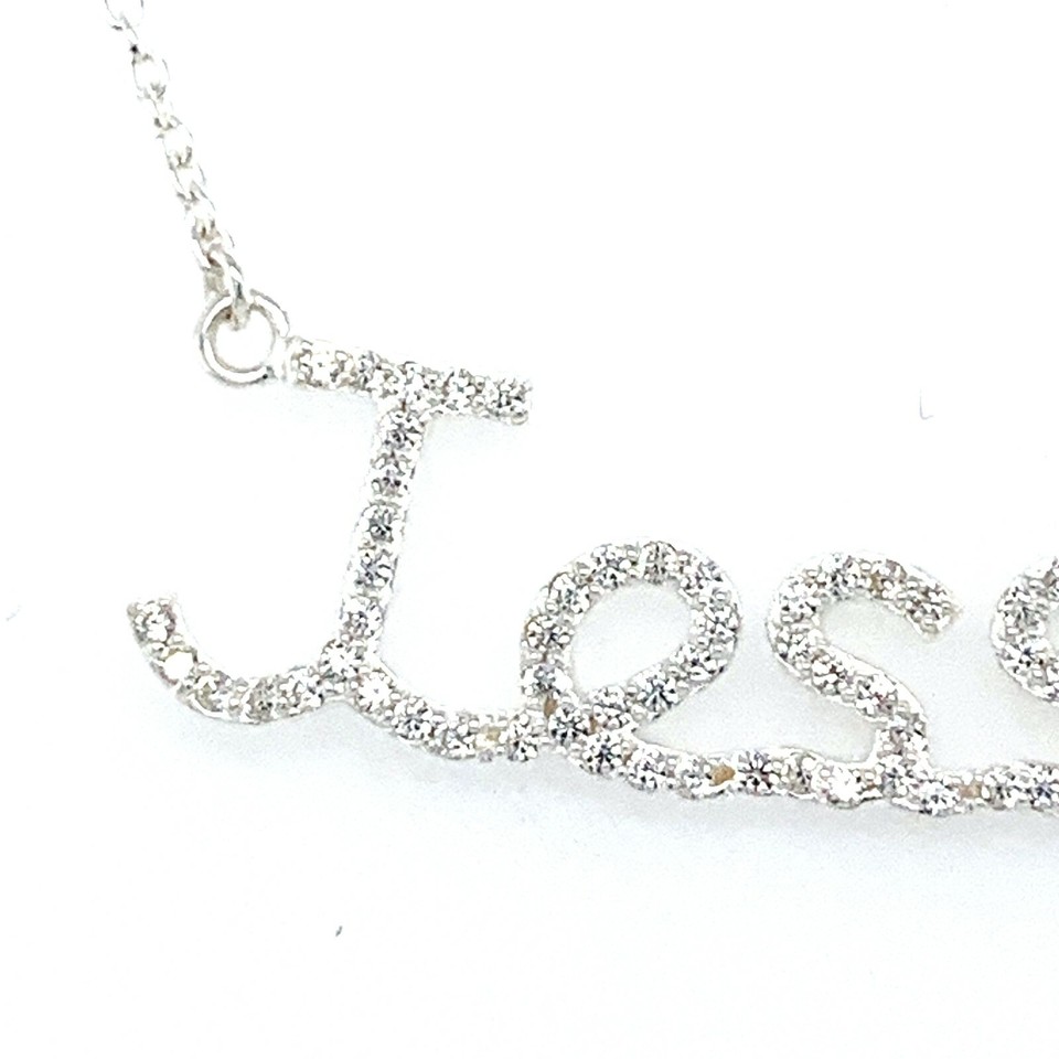 Jessica - Crystal Name Plate Bling Necklace Pendent Silver female ...