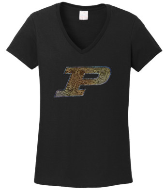Women's Purdue Boilermakers vneck t shirt rhinestone lots of sparkle | eBay