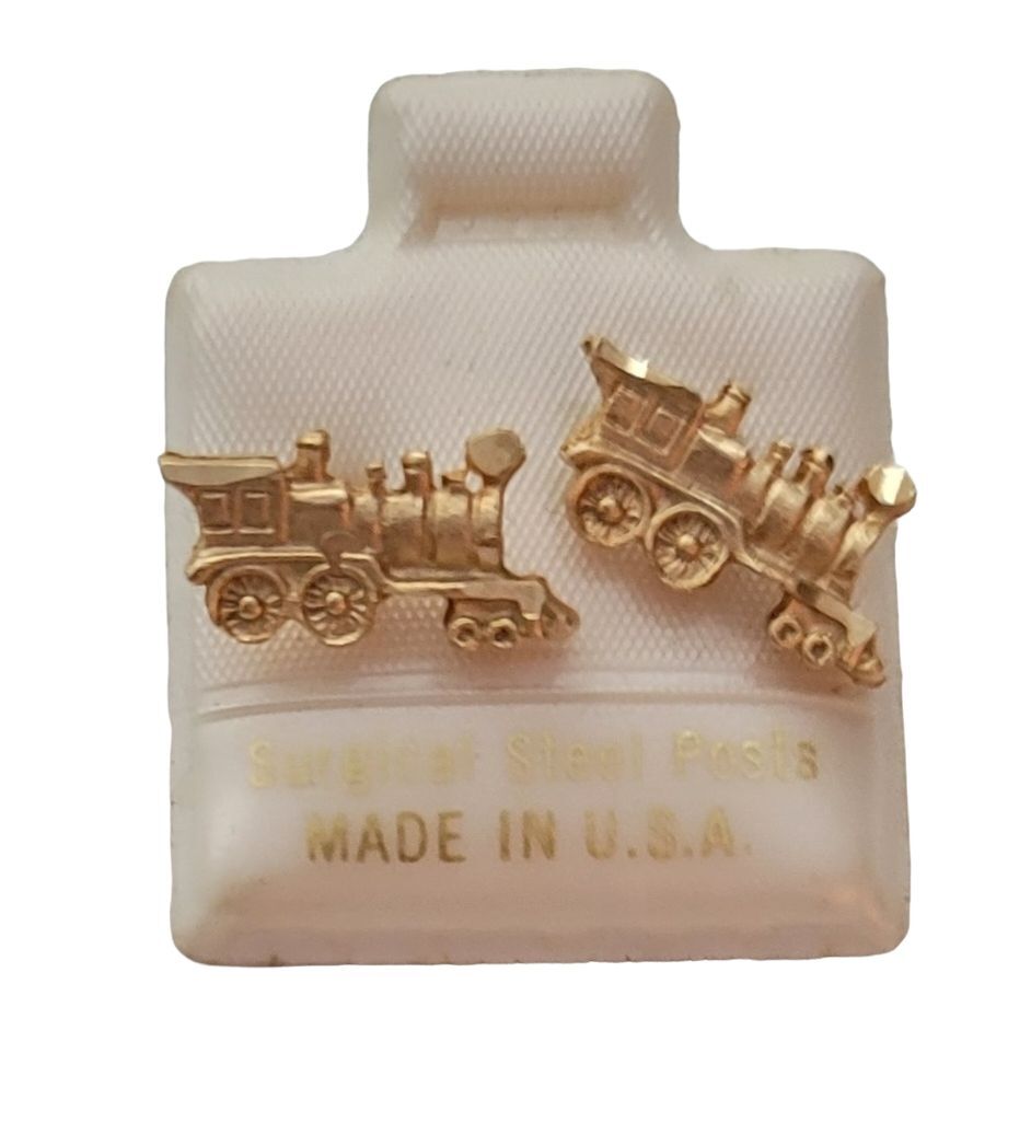Gold Tone Stainless Steel Steam Engine Train Post Earrings | eBay
