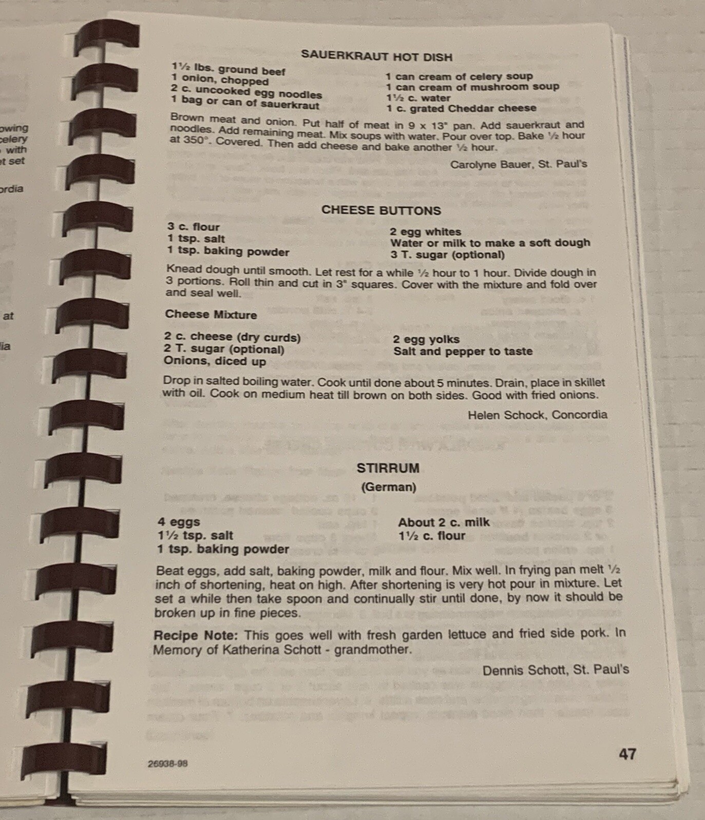 Vtg Rolling Hills Parish Recipe Collection Cookbook Sawyer North Dakota ...