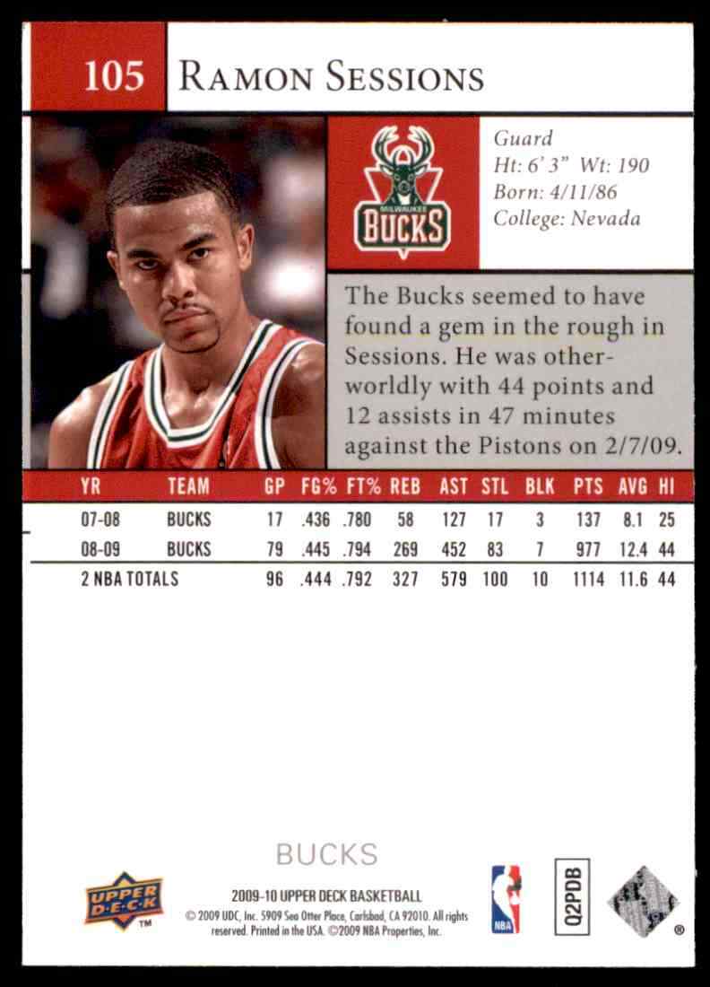 2009-10 Upper Deck 2009-10 UD Ramon Sessions #105 Bucks #105 | eBay