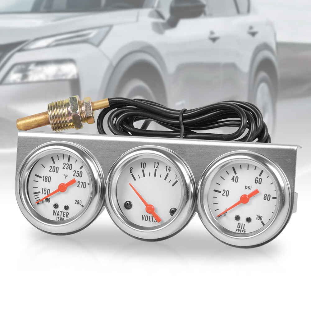 2" 52mm Chrome Car Triple Gauge Set Kit 3in1 Water Temp Oil Pressure ...