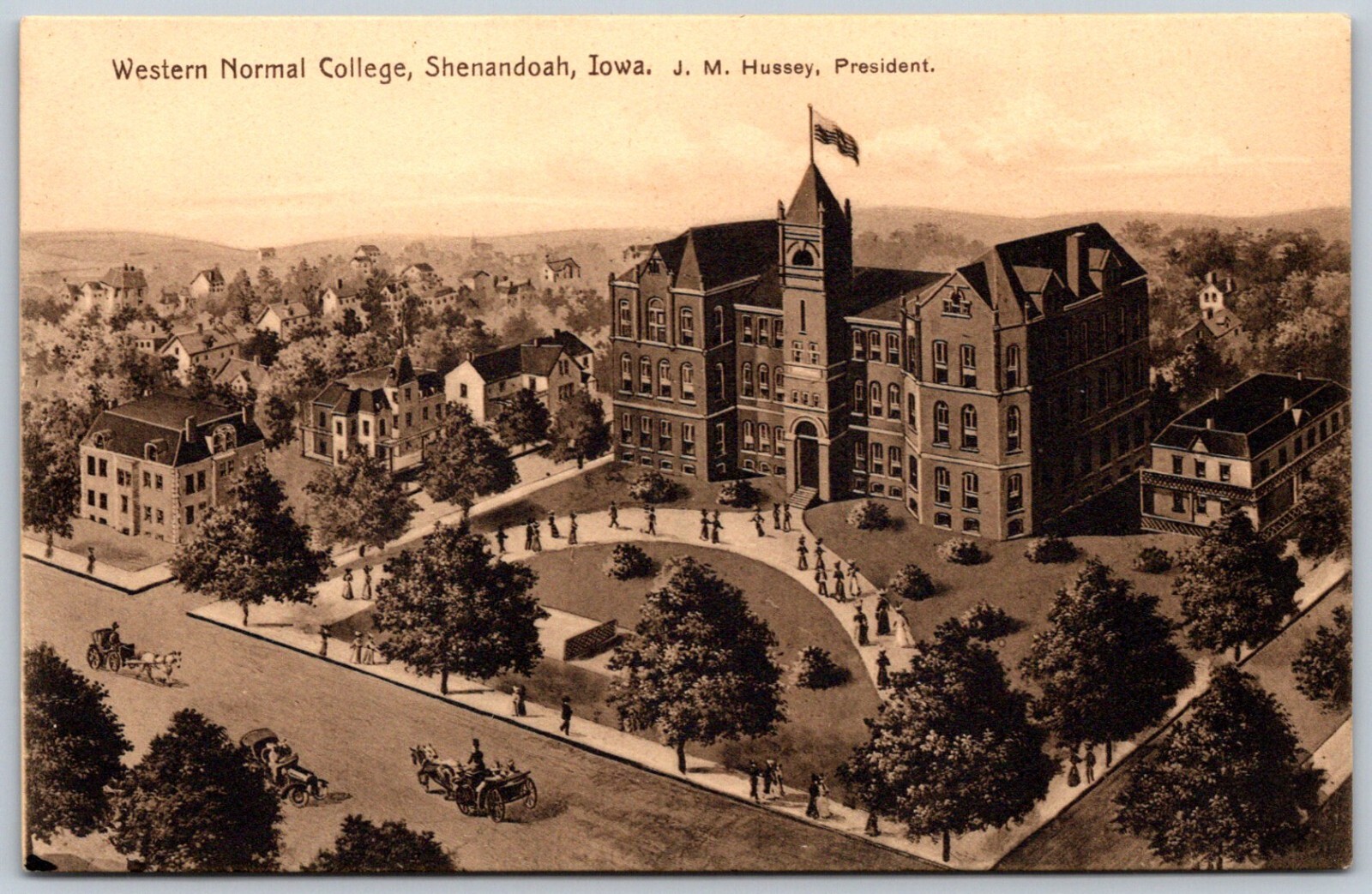 Postcard IA Shenandoah Iowa Western Normal College Horses Wagons AS1A ...