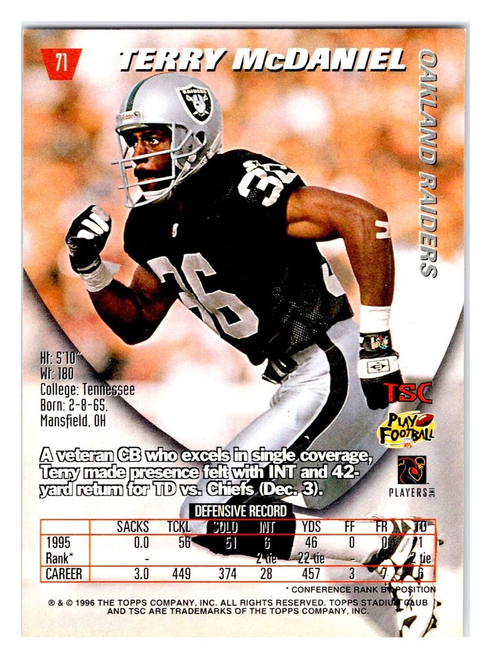 1996 Topps Stadium Club #71 Terry McDaniel Raiders | eBay
