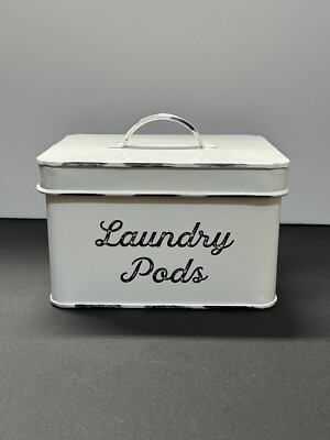 Farmhouse Enamelware Laundry Pod Holder Rustic White Laundry Pod ...