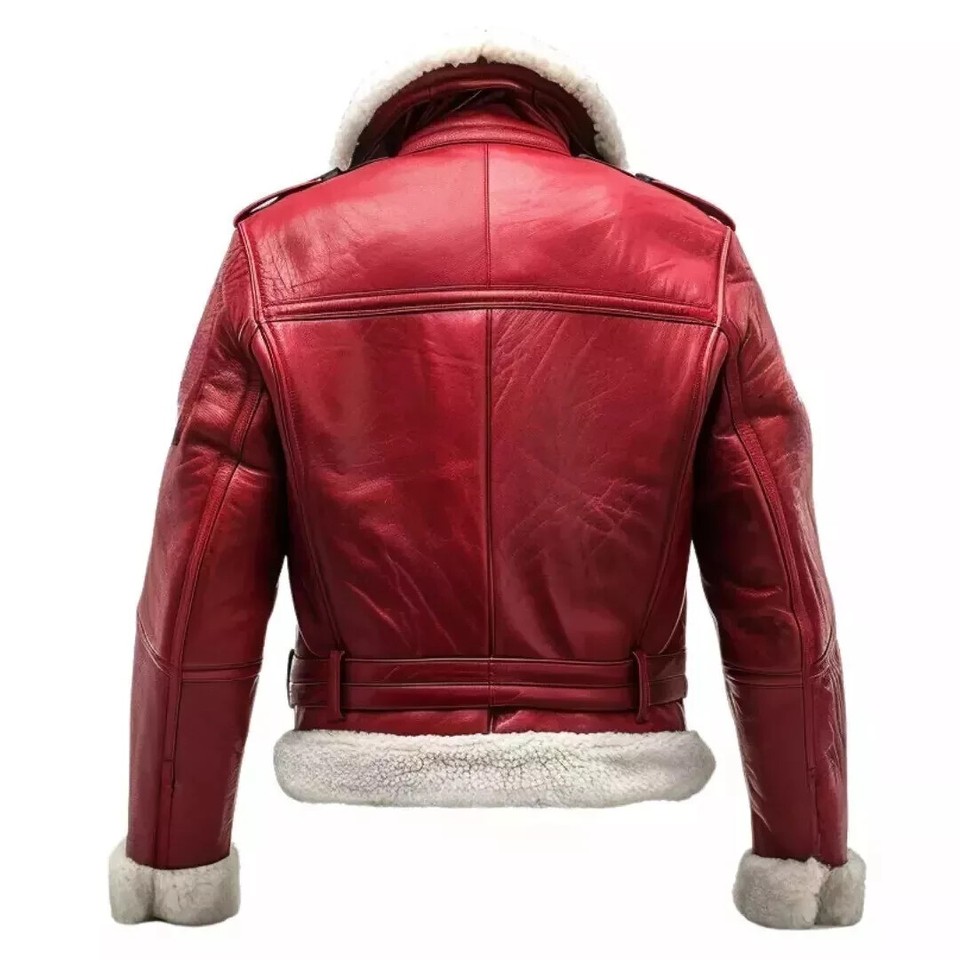 Men's Red Sheepskin Shearling Jacket – Genuine Leather Christmas ...