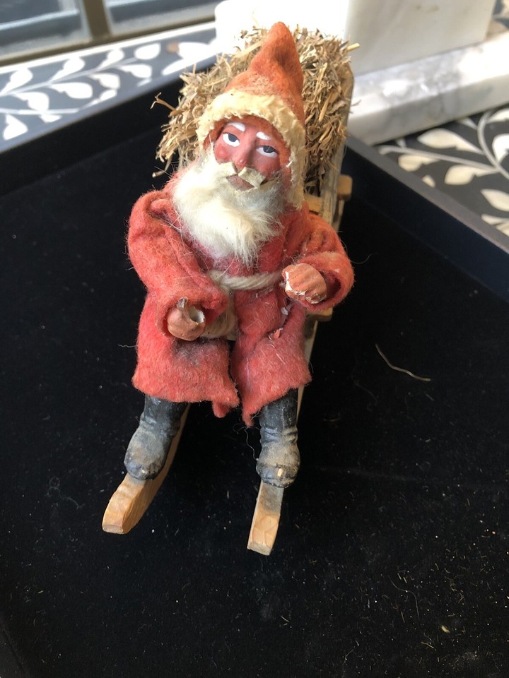 Antique Vintage German Santa in Log Sled German Christmas Decoration ...