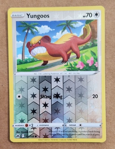 Yungoos 117/159- Reverse Holo Card- Crown Zenith- Pokemon TCG | eBay