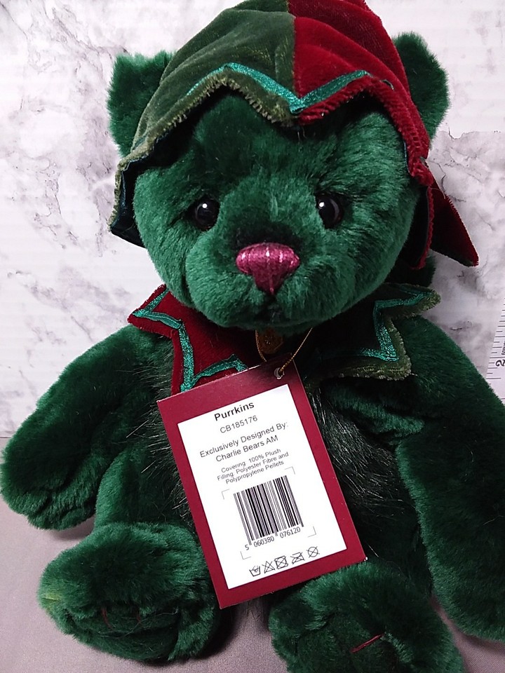 CHARLIE BEARS RETIRED "PURRKINS" 10.5 " RETIRED with ALL tags gorgeous emerald | eBay