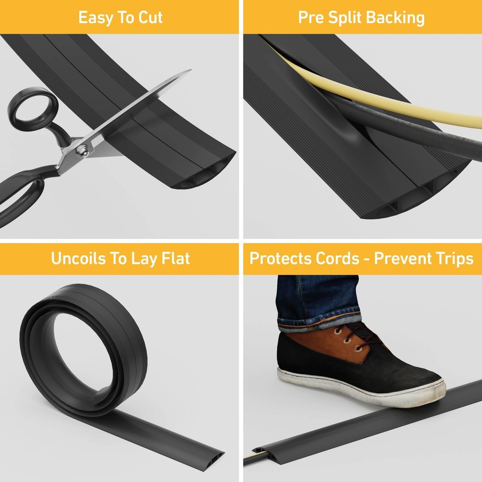 6ft Floor Cord Cover, Cable Protector, Hide Extension Cords, Protect ...