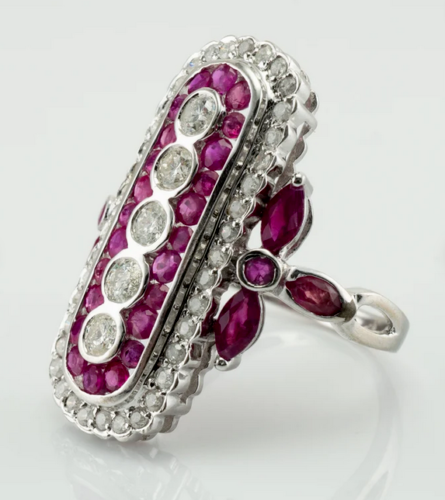 Antique 1900s Style with White CZ & Pink Lab Created Ruby Women's Ring ...