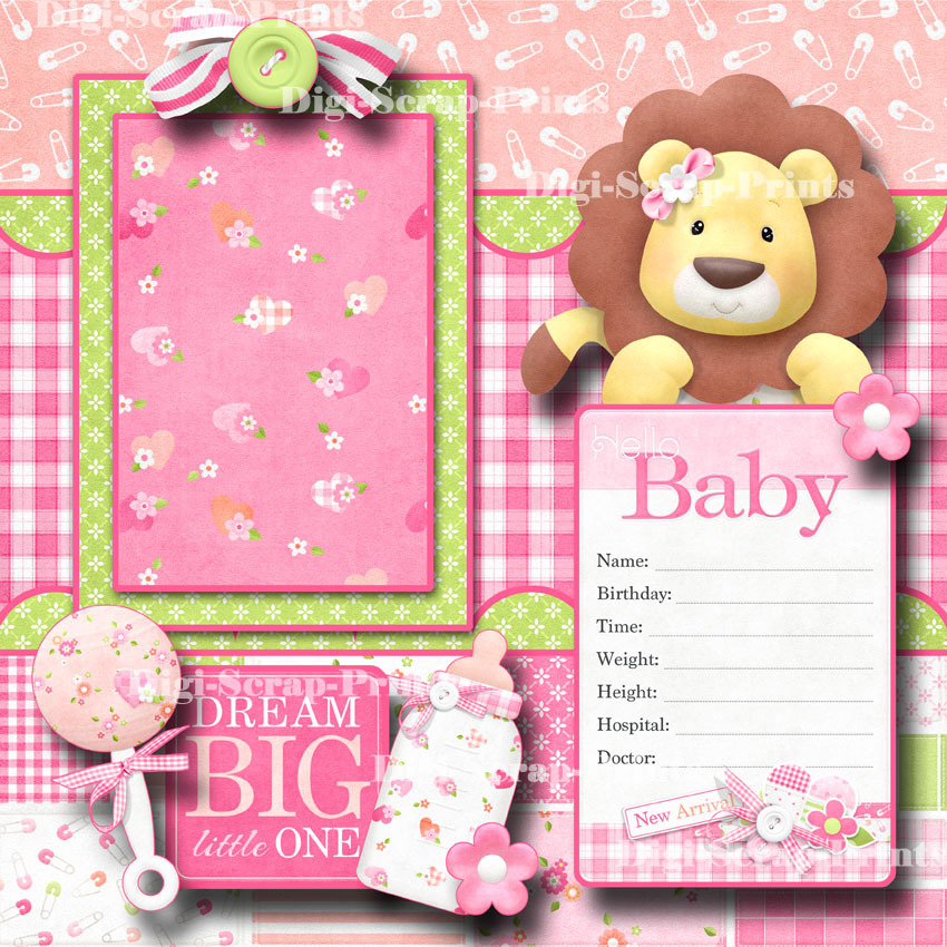 BABY GIRL ~ 2 pre-made scrapbook pages paper piecing layout BY ...