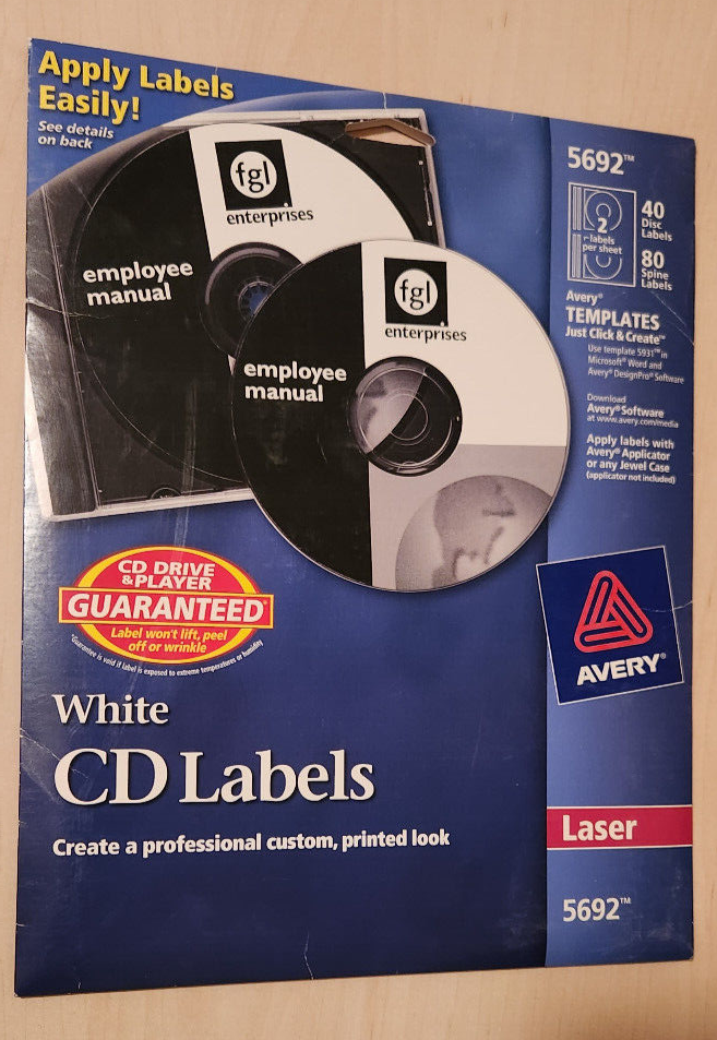 Avery CD/DVD Labels, Laser #5692 - 40 Disc 80 Spine, White Minus 1 ...