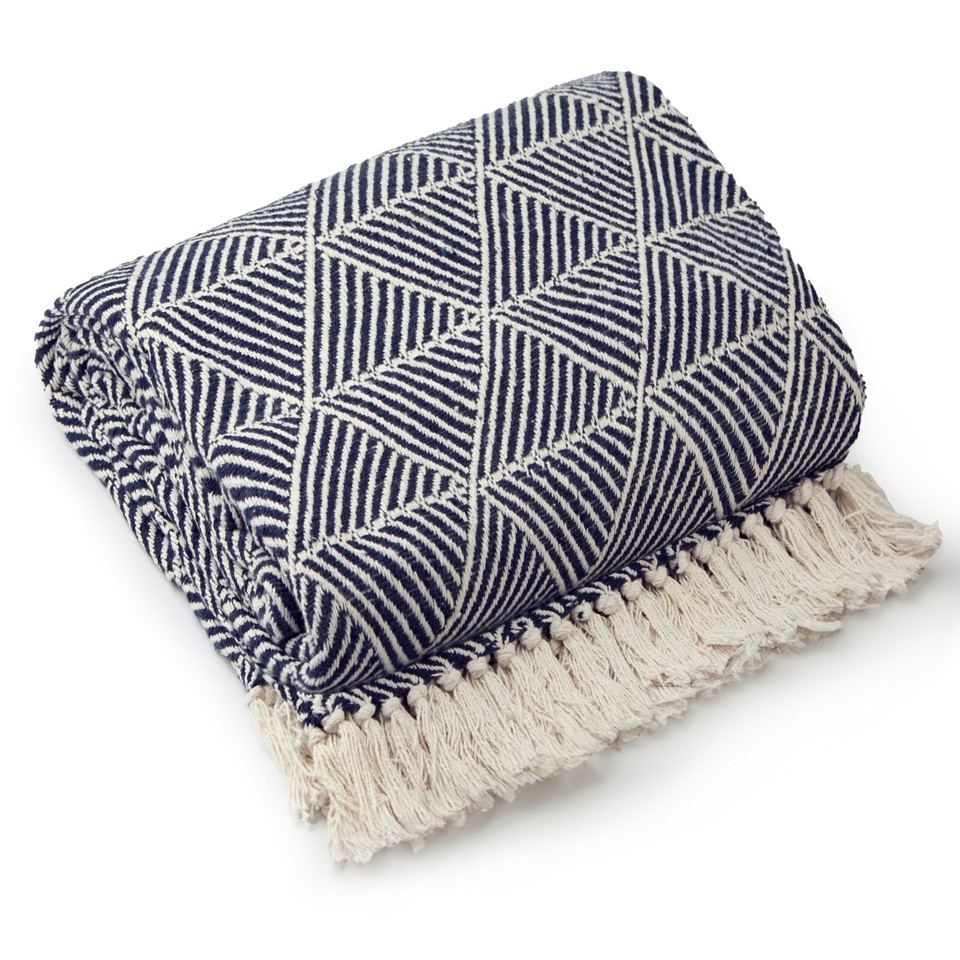 Throw Blanket for Sofas Couch Bed Runner Scandi Woven Soft Cotton Zahra ...
