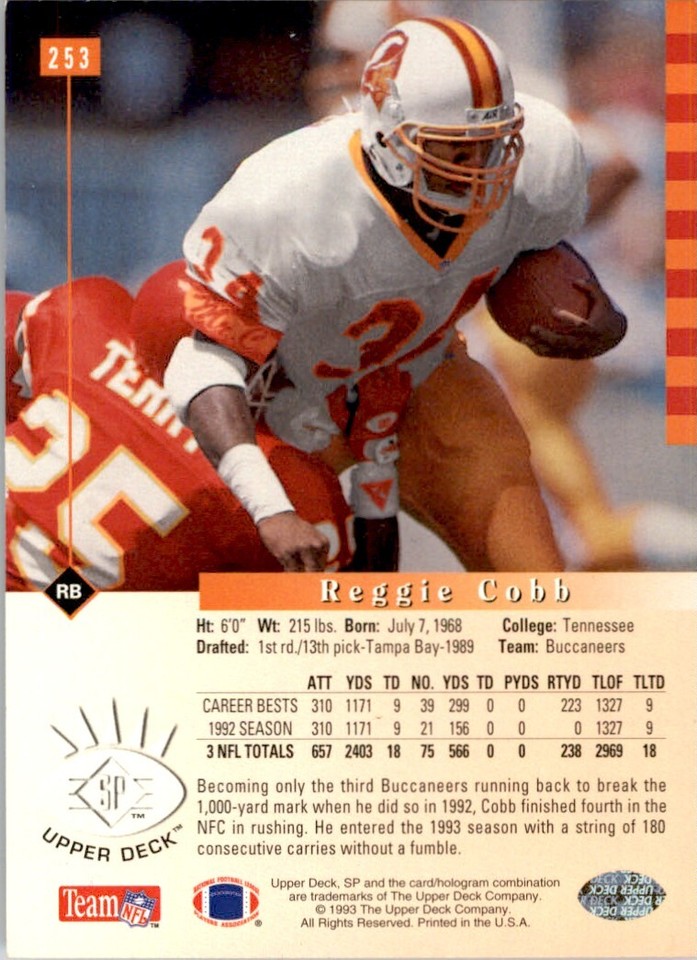 1993 Upper Deck SP Reggie Cobb Tampa Bay Buccaneers #253 Football Card ...