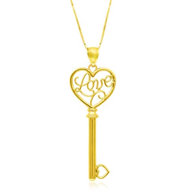 14k Yellow Gold Skeleton Key Style LOVE Pendant | eBay