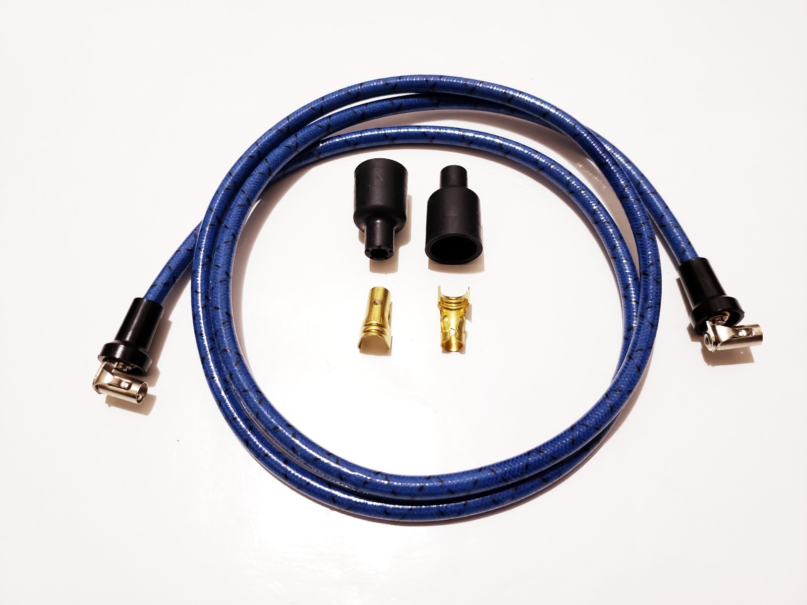 40" Retro Rajah VINTAGE BRAIDED CLOTH BLUE BLACK SPARK PLUG WIRE 7MM ...