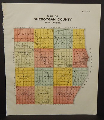 Wisconsin Sheboygan County Map 2 Single Pgs 1902 J22#07 | eBay
