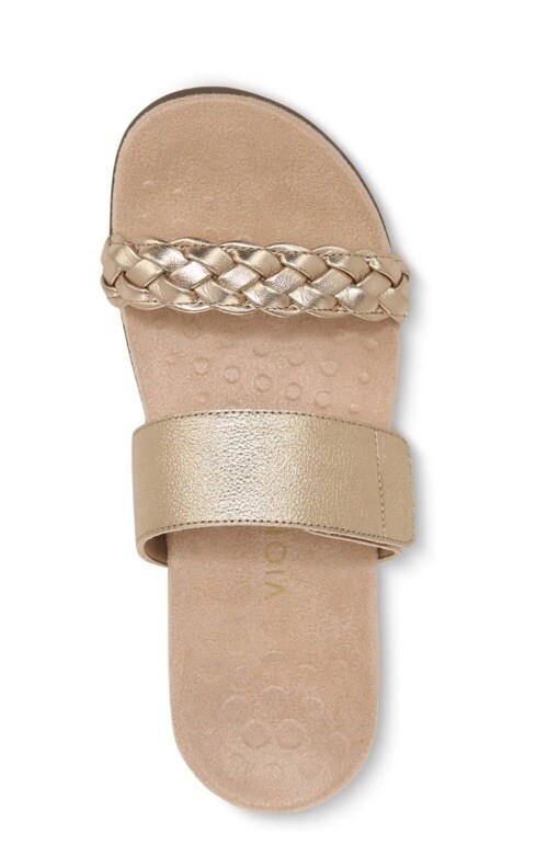 Vionic Jeanne Rose Gold Leather Woven Band Slide Sandal Womens 11 New | eBay