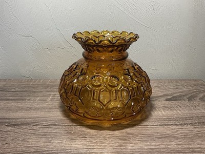 Vintage MCM L.E. Smith AMBER Glass Moon & Stars Lamp Shade 6.75” Fitter ...