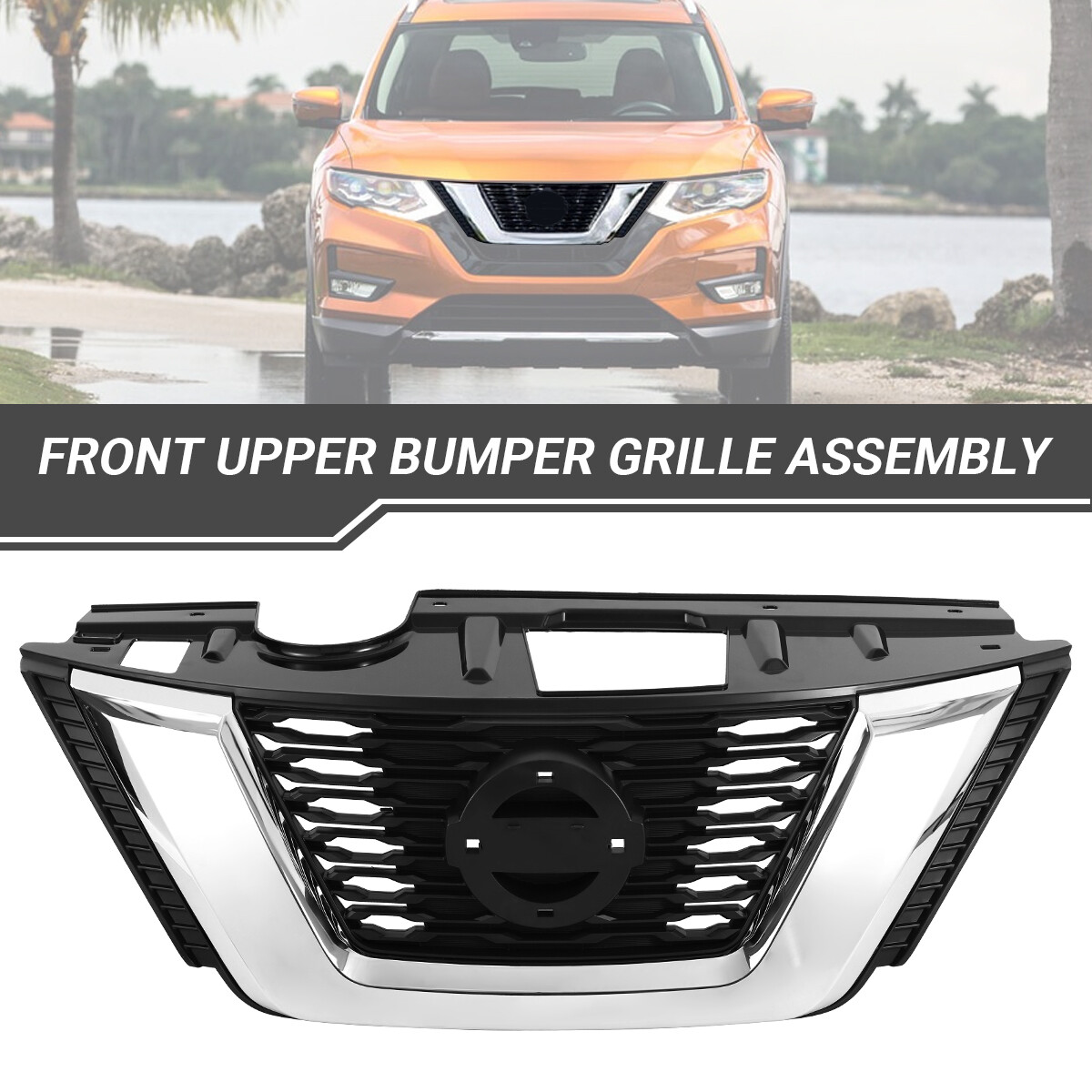 For 2016-2018 Nissan Rogue Black Front Bumper Upper Grille w/Chrome ...