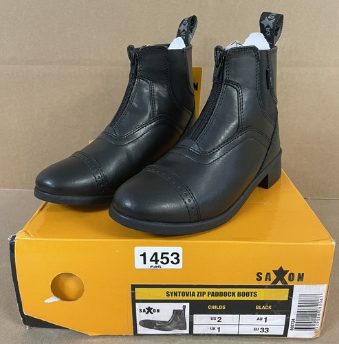 🥾 SAXON Syntovia Zip Paddock Boots CHILDS KIDS Ridding Black Sz US 2 ...