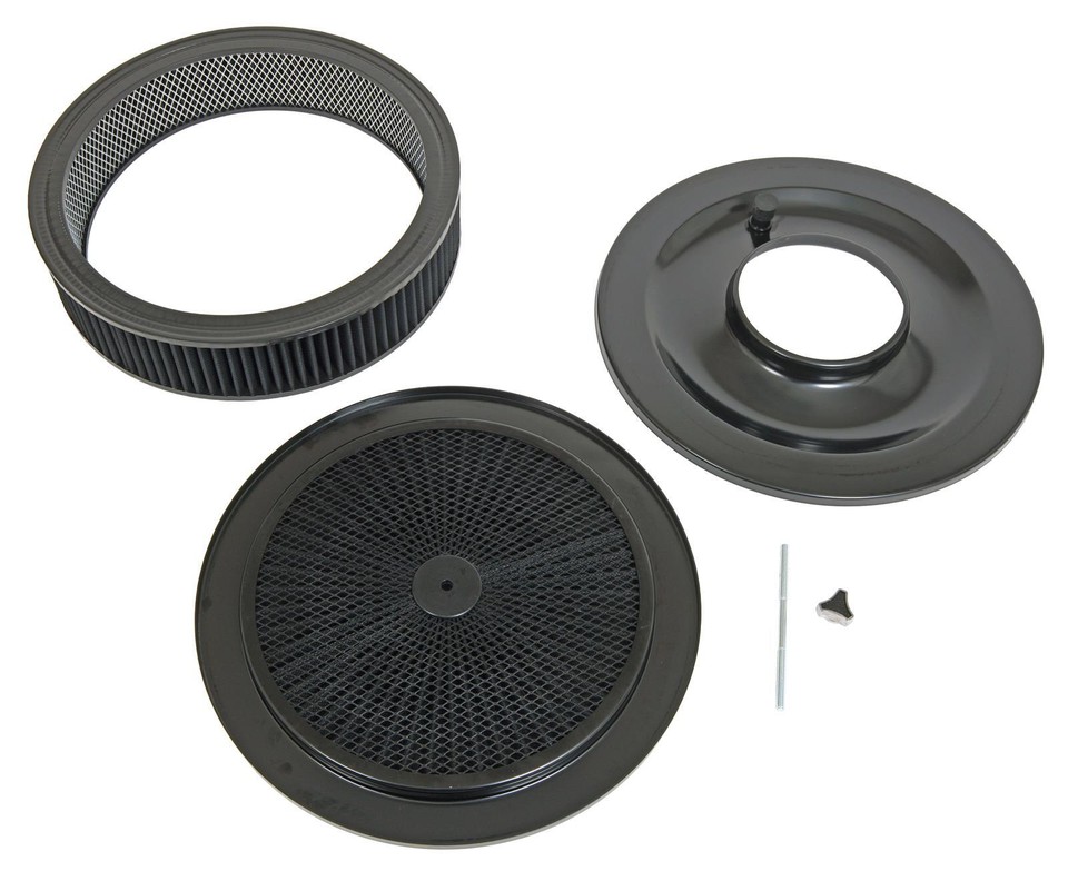CHEVY SMALL BLOCK HI FLOW BLACK AIR CLEANER 14x3" FLAT BASE 327 350 383 ...