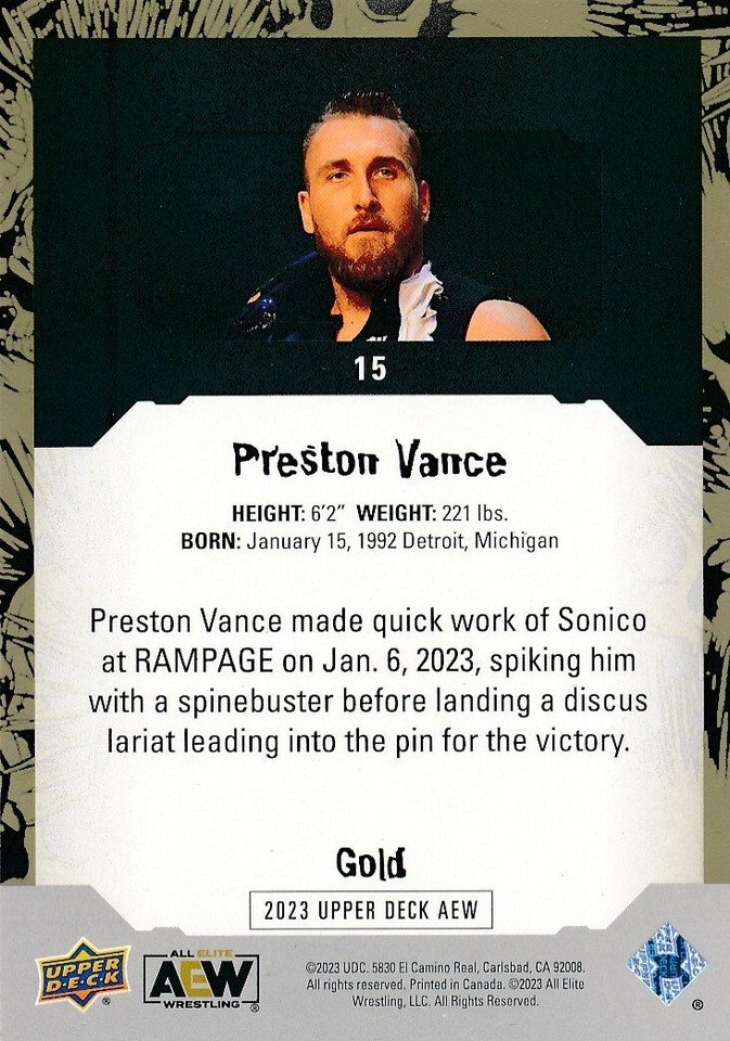#15 PRESTON VANCE 2023 Upper Deck AEW Wrestling GOLD | eBay