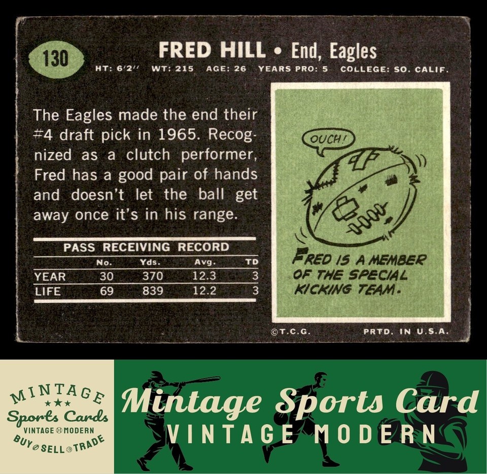 1969 Topps - Fred Hill - Rookie RC #130 Philadelphia Eagles | eBay