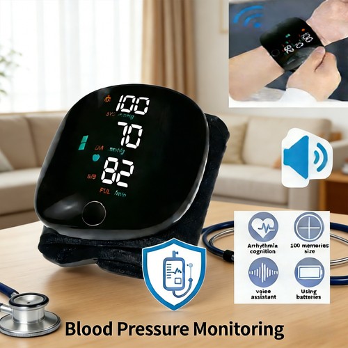 LED Blood Pressure Monitor Wrist Voice Broadcast Heart Rate Machine ...