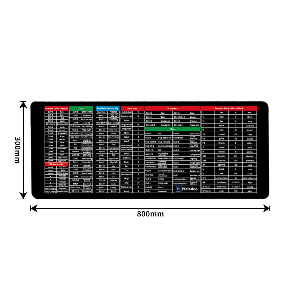 Excel Shortcuts Cheat Sheet Office Mouse Pad Keyboard Mats Desk Giant ...