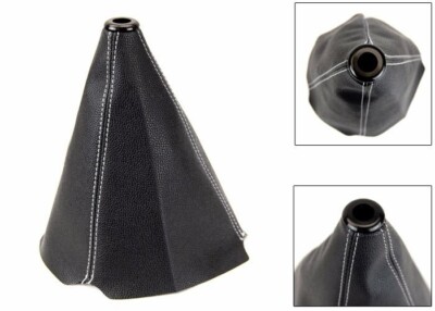 Universal 9" Black PVC Leather Shifter Shift Gear Knob Boot Cover White ...