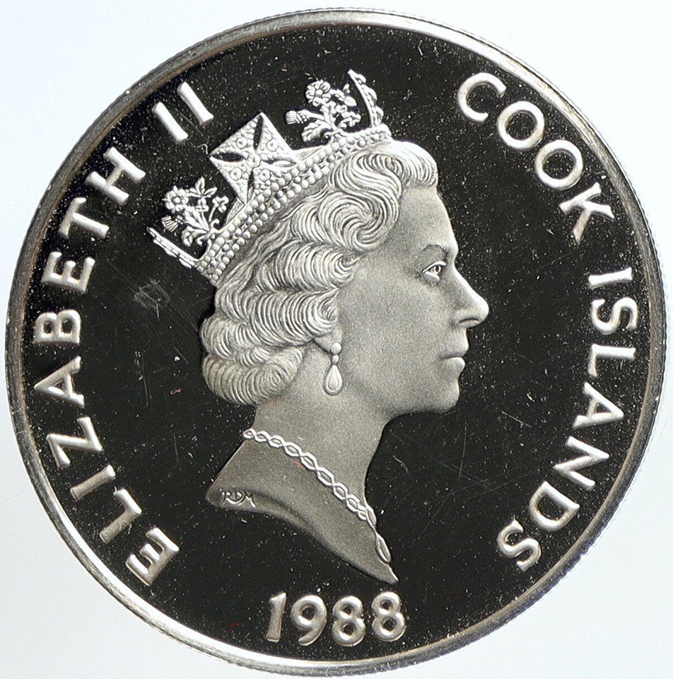 1988 COOK ISLANDS Elizabeth II w Fridtjof Nansen Proof Silver $50 Coin ...