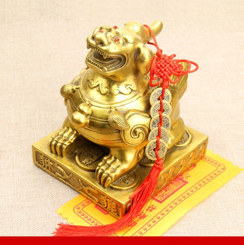 Pair Chinese Brass Pi Xiu Statue Feng Shui Evil Guardian Beast Table ...