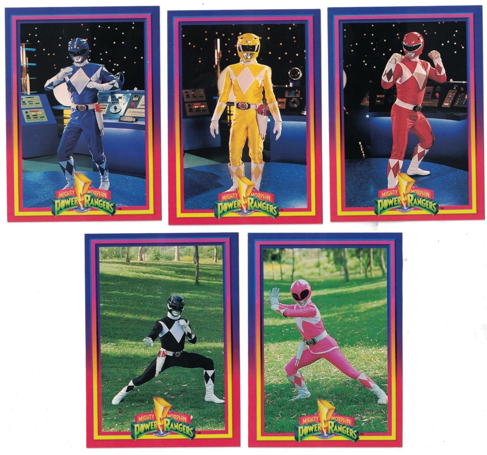 1994 SABAN MIGHTY MORPHIN POWER RANGERS CARD ALL 5 RANGERS 32, 33, 34 ...