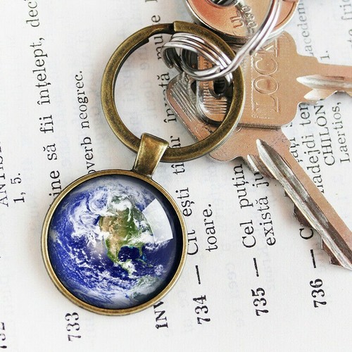 Earth Keychain, Globe Gift , Photo Glass Dome Keyring, Planet Key ring ...