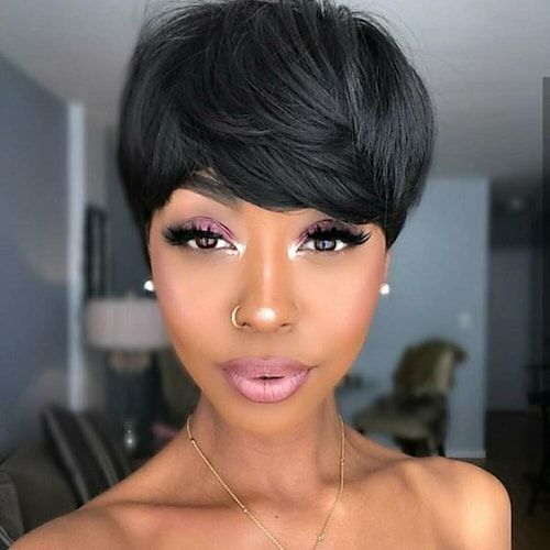 Brazilian Human Hair Short Pixie Cut With Bangs High-quality Natural ...